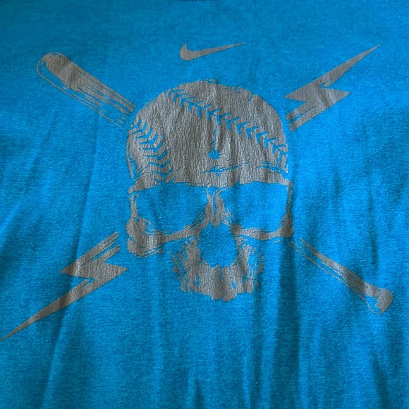 Nike | Shirts & Tops | Nike Drifit Blue Tshirt Baseball Skull Lightning ...